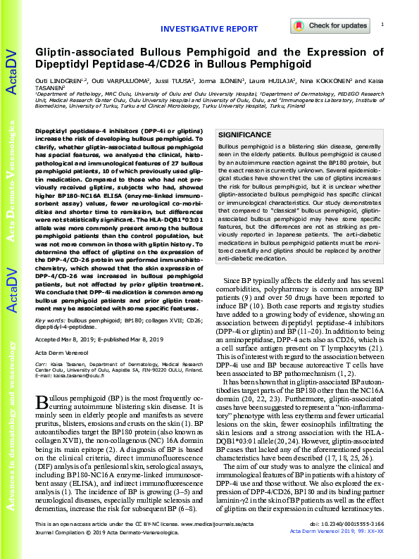 (PDF) Gliptin-associated Bullous Pemphigoid and the Expression of ...