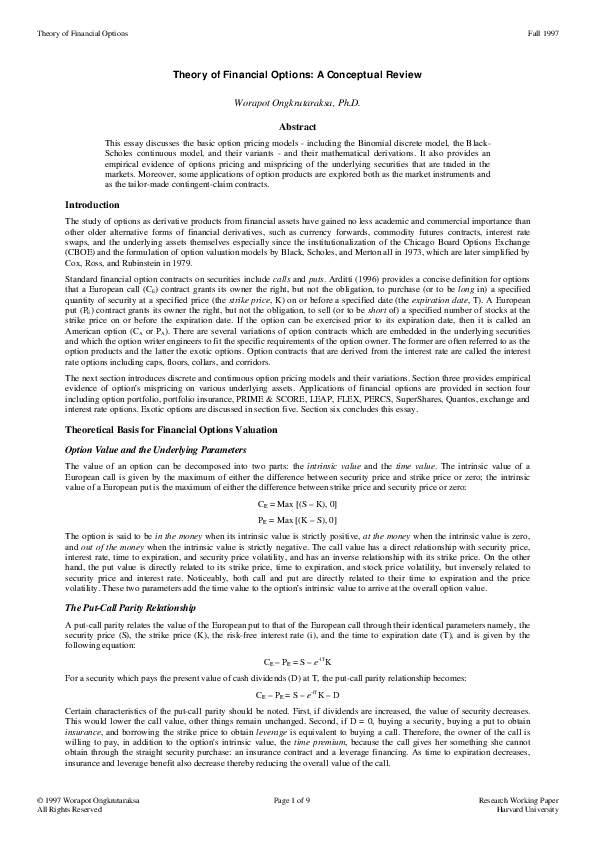 (PDF) Theory of Financial Options: A Conceptual Review