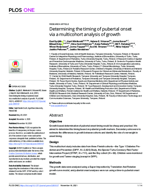 (PDF) Determining the timing of pubertal onset via a multicohort ...