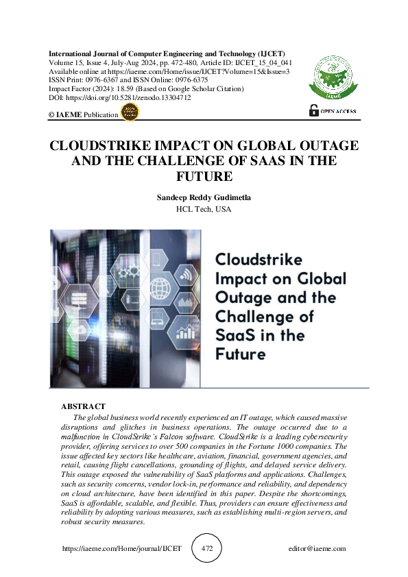 (PDF) CLOUDSTRIKE IMPACT ON GLOBAL OUTAGE AND THE CHALLENGE OF SAAS IN ...