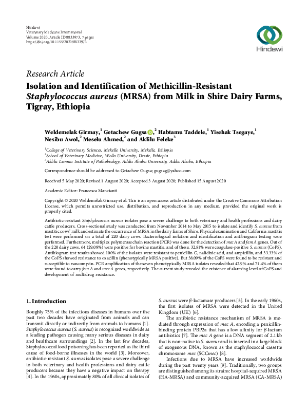 (PDF) Isolation and Identification of Methicillin-Resistant Staphylococcus aureus (MRSA) from ...