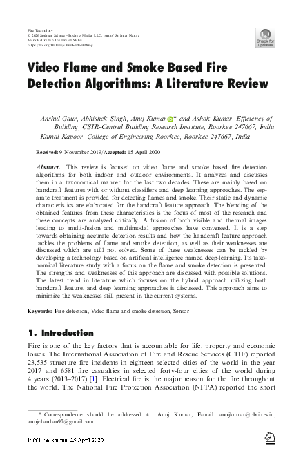 (PDF) Video Flame and Smoke Based Fire Detection Algorithms: A Literature Review