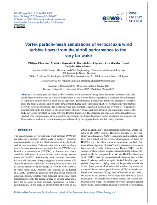 (PDF) Vortex Particle-Mesh simulations of Vertical Axis Wind Turbine flows: from the blade ...