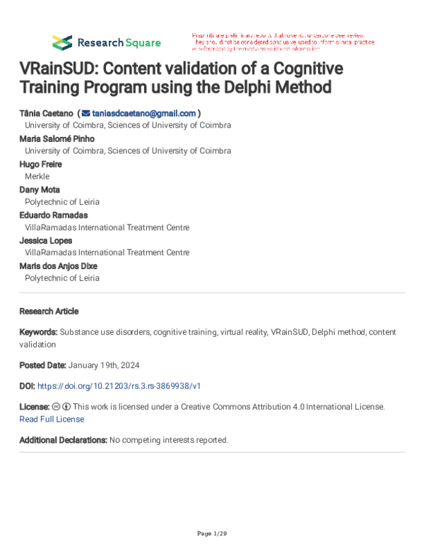 (PDF) VRainSUD: Content validation of a Cognitive Training Program using the Delphi Method