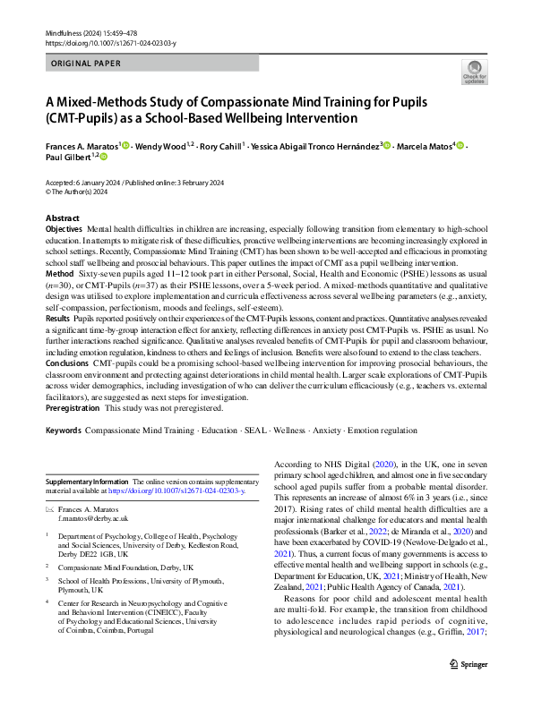 (PDF) A Mixed-Methods Study of Compassionate Mind Training for Pupils ...