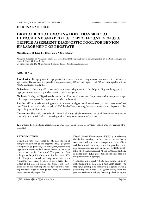 (PDF) DIGITAL RECTAL EXAMINATION, TRANSRECTAL ULTRASOUND AND PROSTATE ...