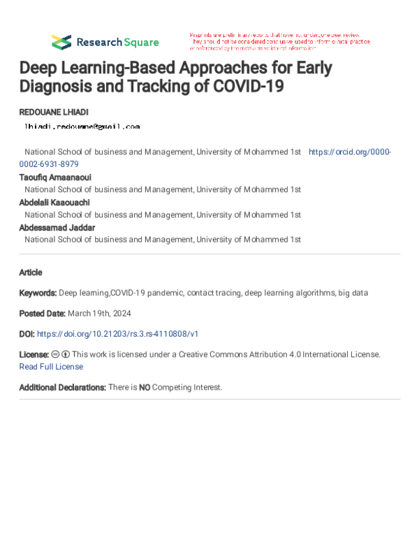 (PDF) Deep Learning-Based Approaches for Early Diagnosis and Tracking of COVID-19