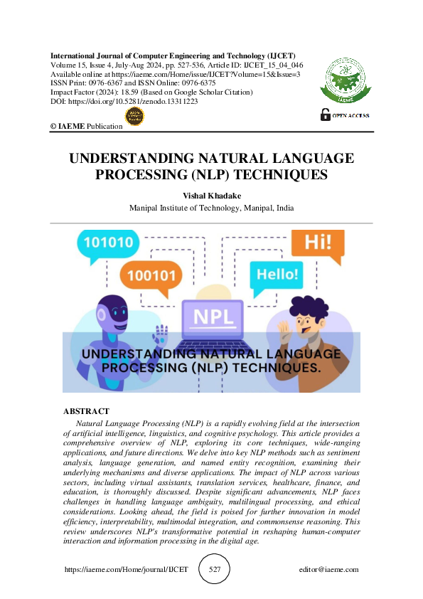 (PDF) UNDERSTANDING NATURAL LANGUAGE PROCESSING (NLP) TECHNIQUES