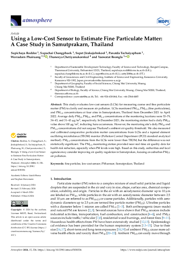 (PDF) Using a Low-Cost Sensor to Estimate Fine Particulate Matter: A Case Study in Samutprakarn ...