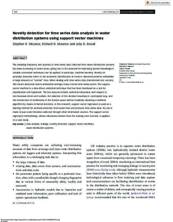 (PDF) Novelty detection for time series data analysis in water ...
