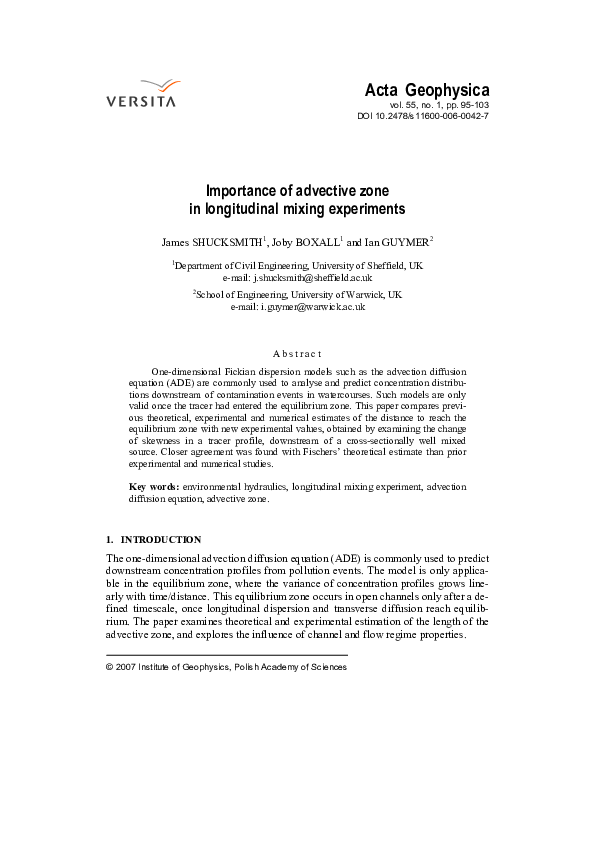 (PDF) Importance of advective zone in longitudinal mixing experiments