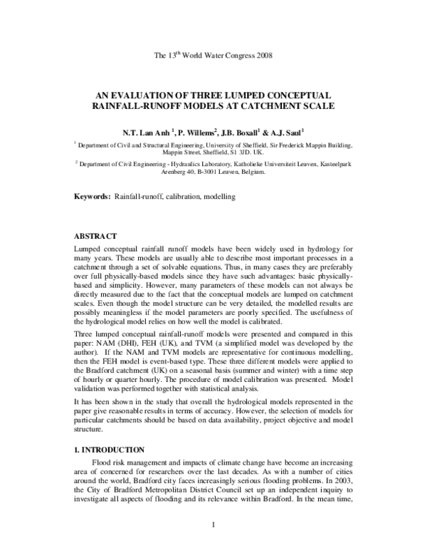 (PDF) An evaluation of three lumped conceptual rainfall-runoff models ...