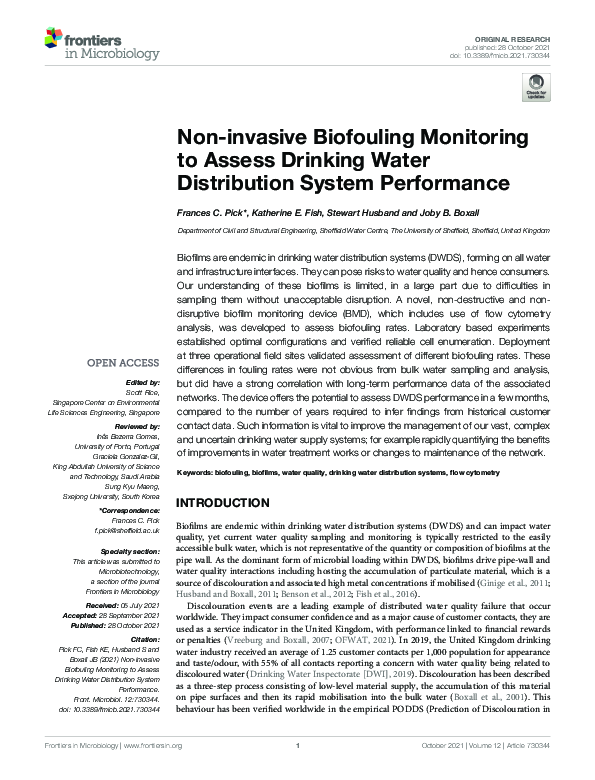 (PDF) Non-invasive Biofouling Monitoring to Assess Drinking Water ...