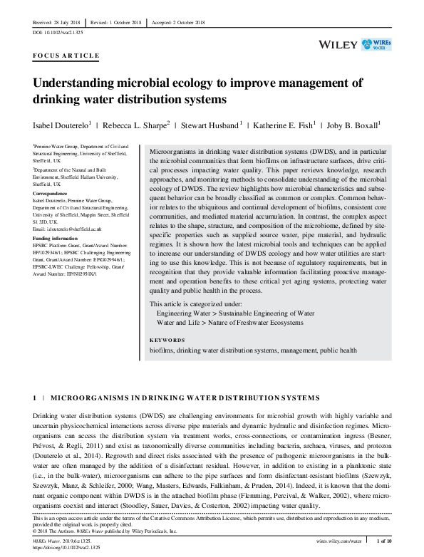 (PDF) Understanding microbial ecology to improve management of drinking water distribution systems