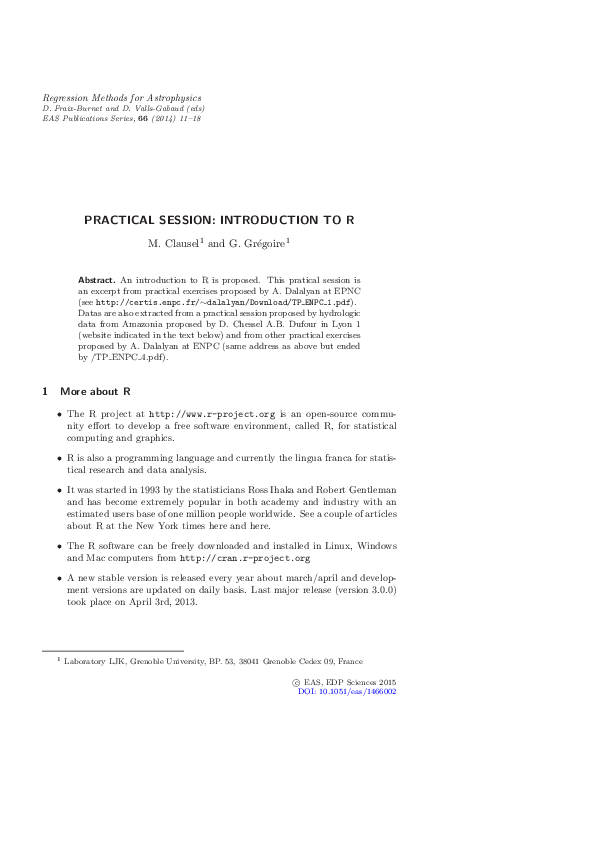 (PDF) Practical Session: Introduction to R