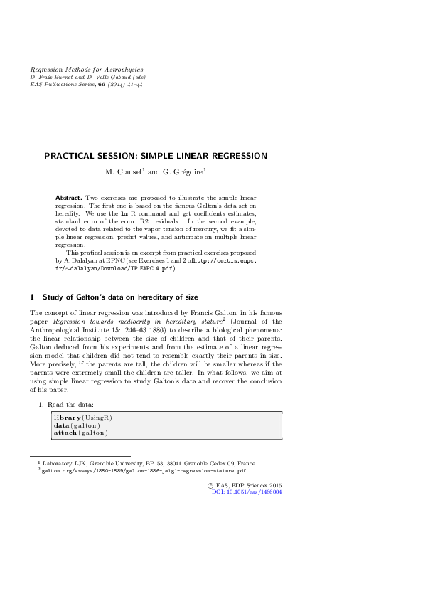 (PDF) Practical Session: Simple Linear Regression
