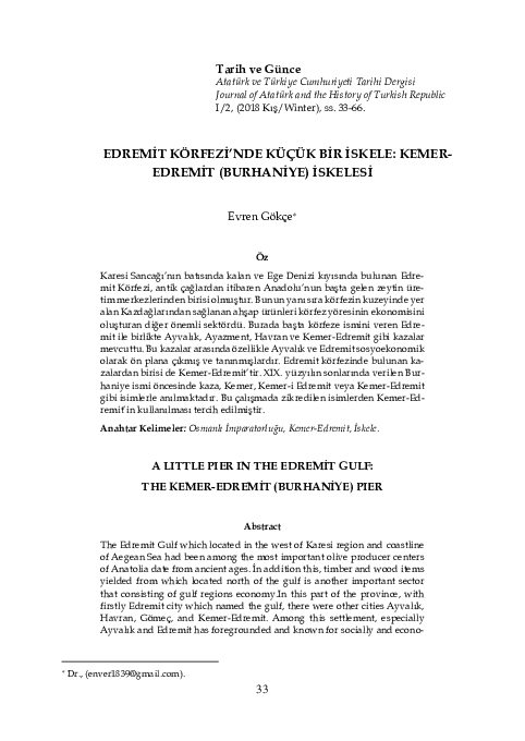 (PDF) Edremit Körfezi’nde Küçük Bir İskele: Kemer-Edremit (Burhaniye ...