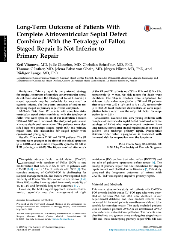 (PDF) Long-Term Outcome of Patients With Complete Atrioventricular ...