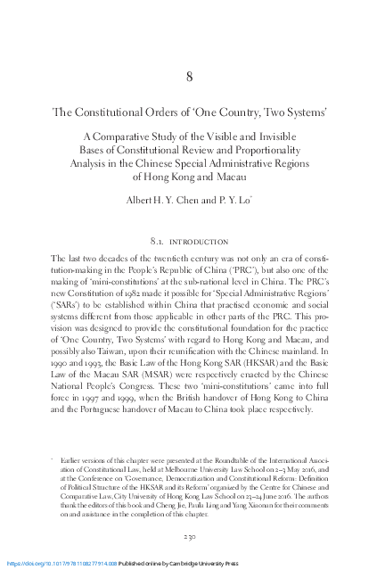(PDF) The Constitutional Orders of 'One Country, Two Systems' | P Y Lo ...