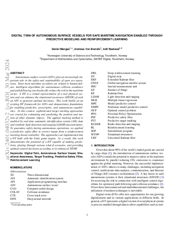 (PDF) Digital Twin for Autonomous Surface Vessels for Safe Maritime Navigation