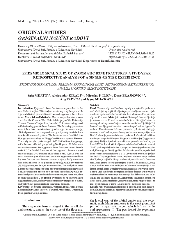(PDF) Epidemiological study of zygomatic bone fractures: A five-year ...