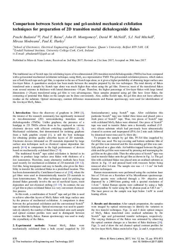 (PDF) Comparison between Scotch tape and gel‐assisted mechanical ...