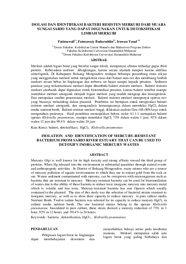 (PDF) Isolasi Dan Identifikasi Bakteri Resisten Merkuri Dari Muara ...