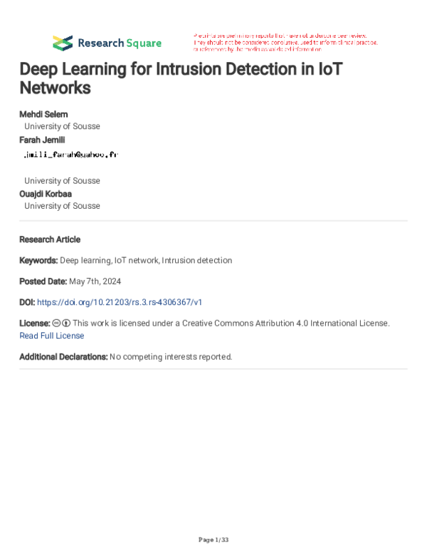 (PDF) Deep Learning for Intrusion Detection in IoT Networks
