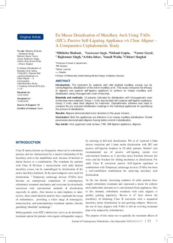 (PDF) En Masse Distalisation of Maxillary Arch Using TADs (IZC ...