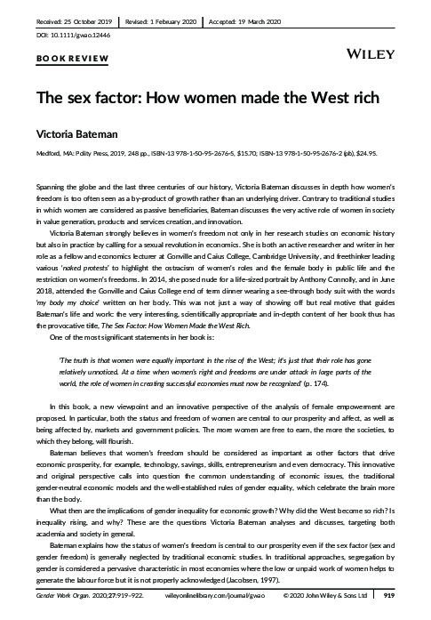 Pdf The Sex Factor How Women Made The West Rich