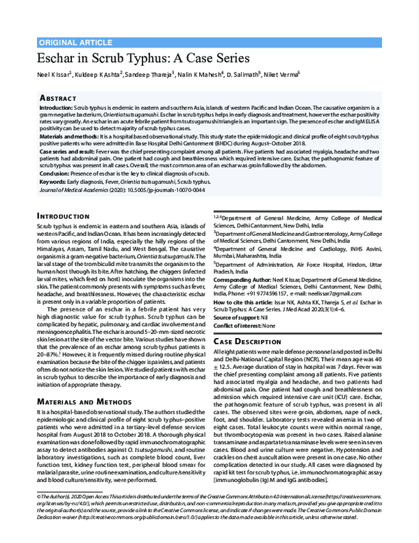 (PDF) Eschar as a Diagnostic Marker in Scrub Typhus