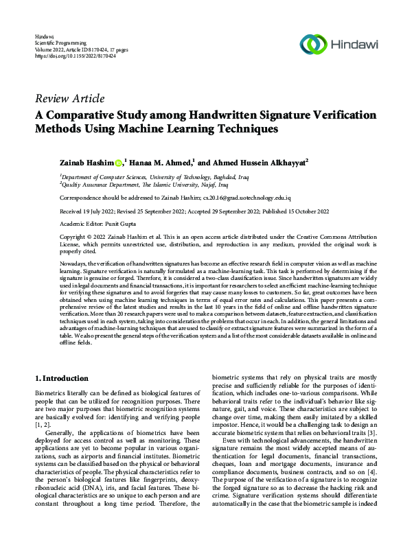 (PDF) A Comparative Study among Handwritten Signature Verification Methods Using Machine ...