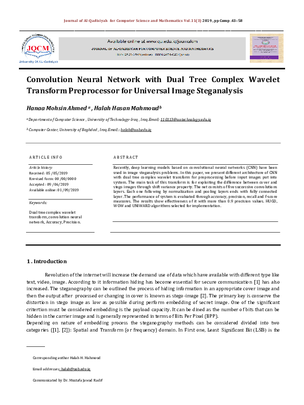 Pdf Convolution Neural Network With Dual Tree Complex Wavelet Transform Preprocessor For