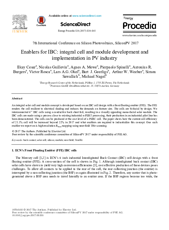 (PDF) Enablers for IBC: integral cell and module development and ...