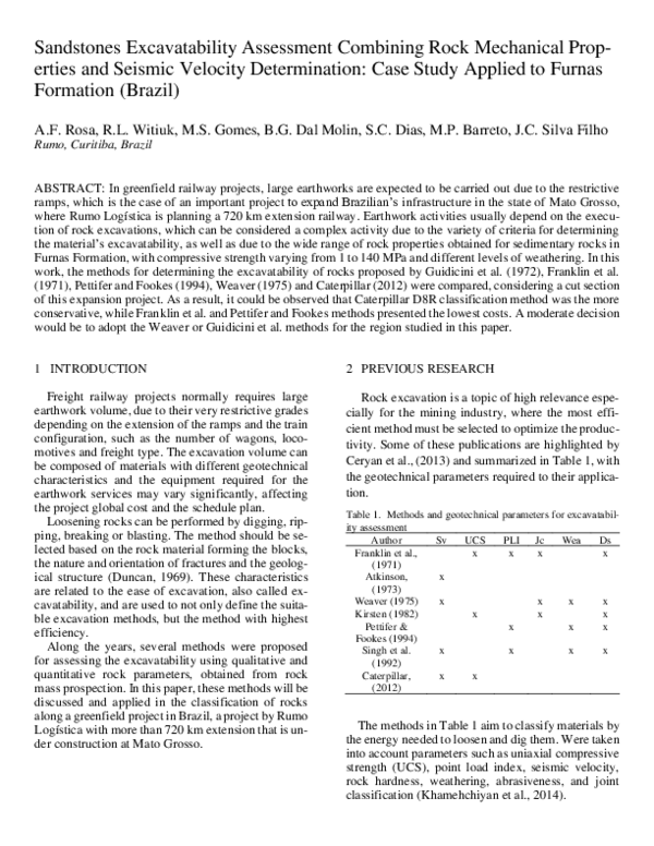 (PDF) Sandstones Excavatability Assessment Combining Rock Mechanical Properties and Seismic ...