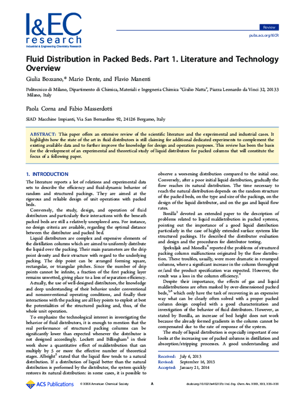 (PDF) Fluid Distribution in Packed Beds. Part 1. Literature and ...