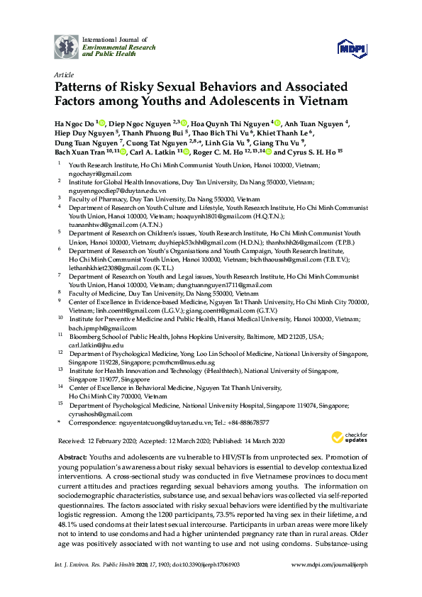 (PDF) Patterns of Risky Sexual Behaviors and Associated Factors among Youths and Adolescents in ...