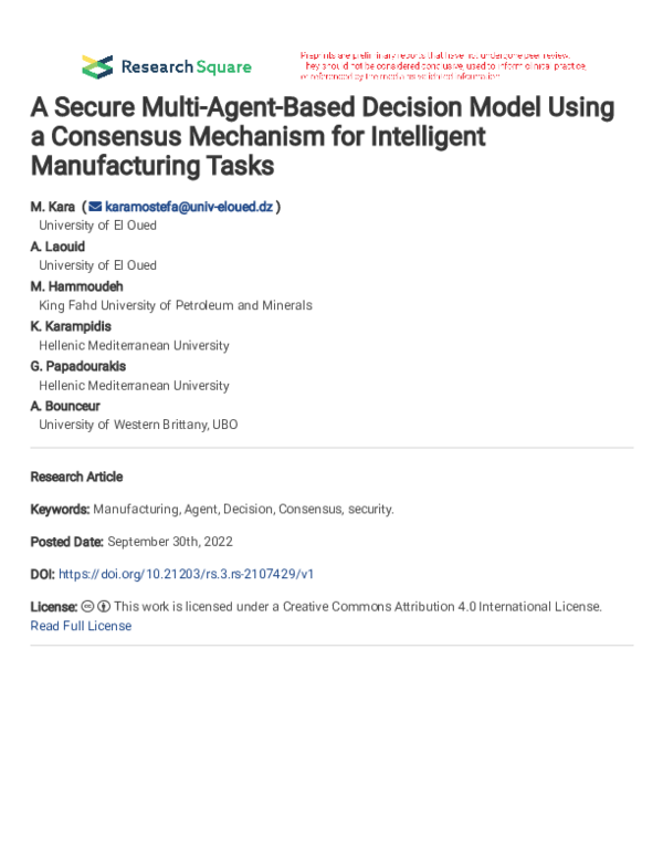 (PDF) A Secure Multi-Agent-Based Decision Model Using a Consensus ...