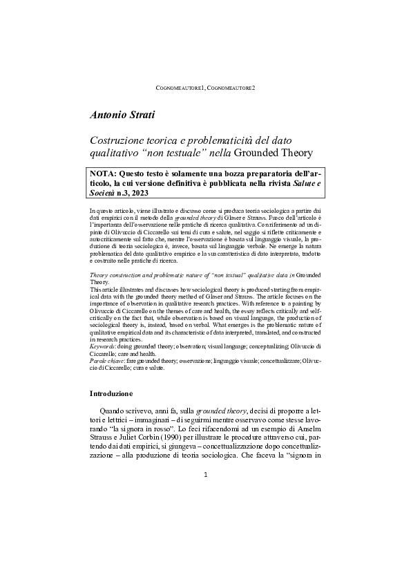 (PDF) Costruzione teorica e problematicità del dato qualitativo "non ...