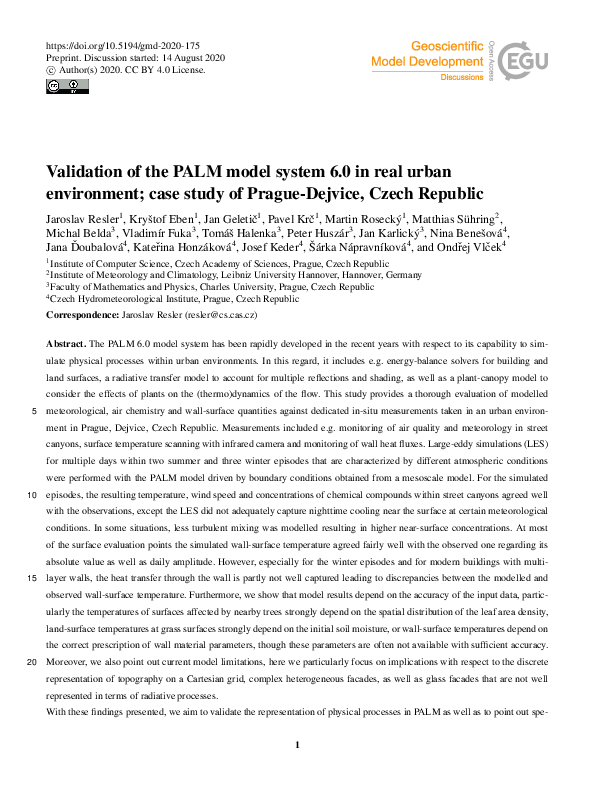 (PDF) Validation of the PALM model system 6.0 in real urban environment ...