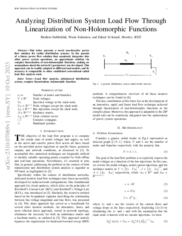 (PDF) Analyzing Distribution System Load Flow Through Linearization of Non-Holomorphic Functions