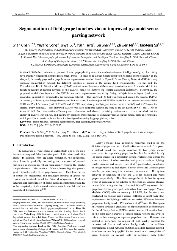 (PDF) Segmentation of field grape bunches via an improved pyramid scene parsing network