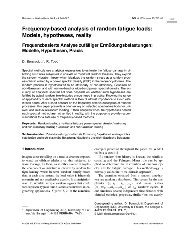 (PDF) Frequency‐based analysis of random fatigue loads: Models ...
