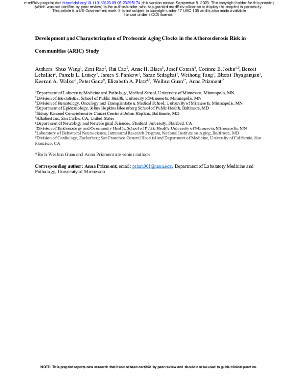 (PDF) Development and Characterization of Proteomic Aging Clocks in the ...