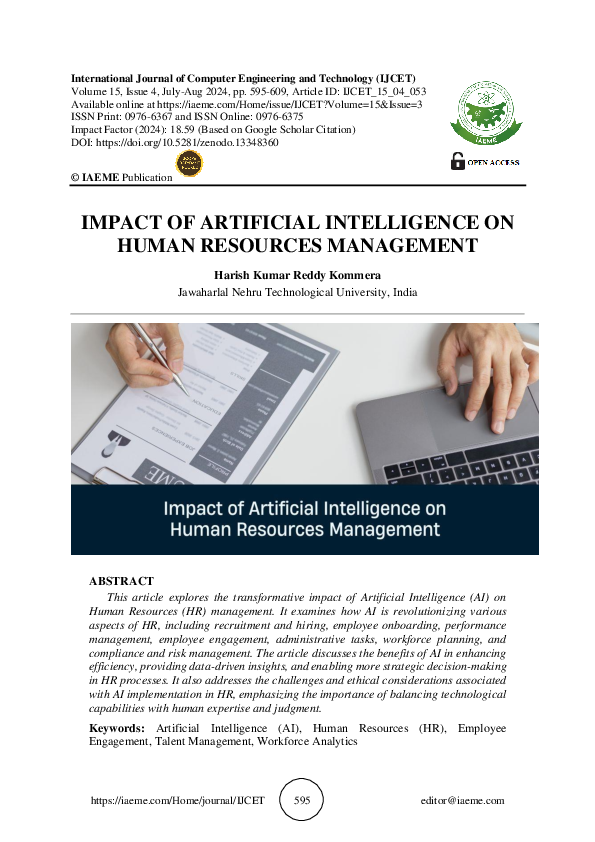 (PDF) IMPACT OF ARTIFICIAL INTELLIGENCE ON HUMAN RESOURCES MANAGEMENT