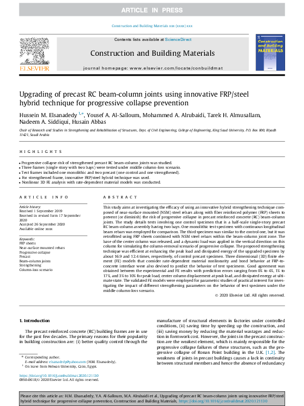 (PDF) Upgrading of precast RC beam-column joints using innovative FRP/steel hybrid technique for ...