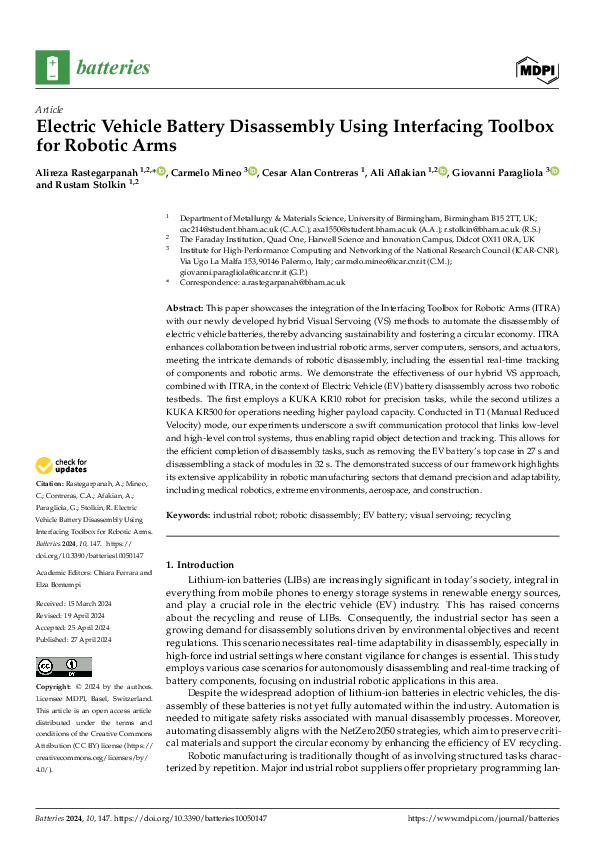 (PDF) Electric Vehicle Battery Disassembly Using Interfacing Toolbox ...