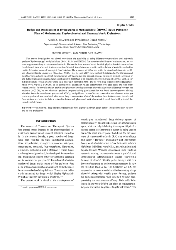 (PDF) Design and Development of Hydroxypropyl Methycellulose (HPMC) Based Polymeric Films of ...