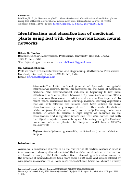 (PDF) Identification and classification of medicinal plants using leaf with deep convolutional ...