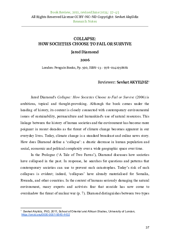 (PDF) Jared Diamond, Collapse: How Societies Choose to Fail or Survive ...